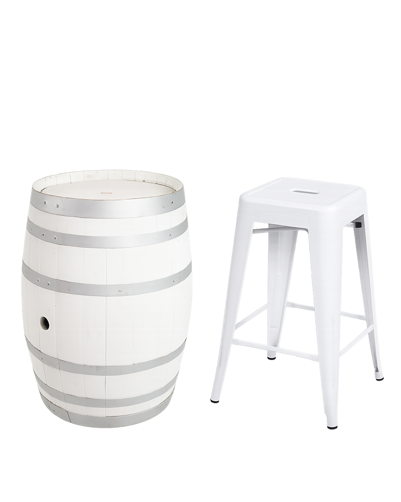 White Barrel & Stool Set Hire Adelaide | Wedding & Event Seating